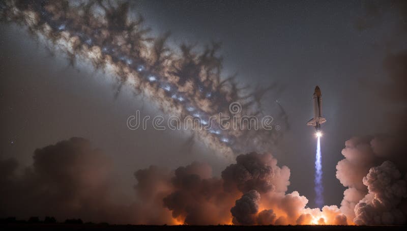 A Rocket is Flying through the Night Sky Stock Illustration ...