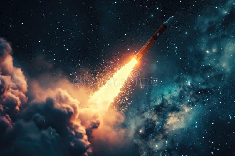 A Rocket Flying through the Night Sky, Leaving a Trail of Smoke ...