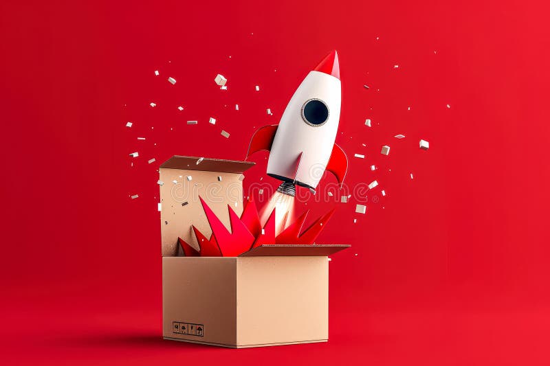 Rocket is Flying Out of a Cardboard Box Stock Image - Image of speed ...