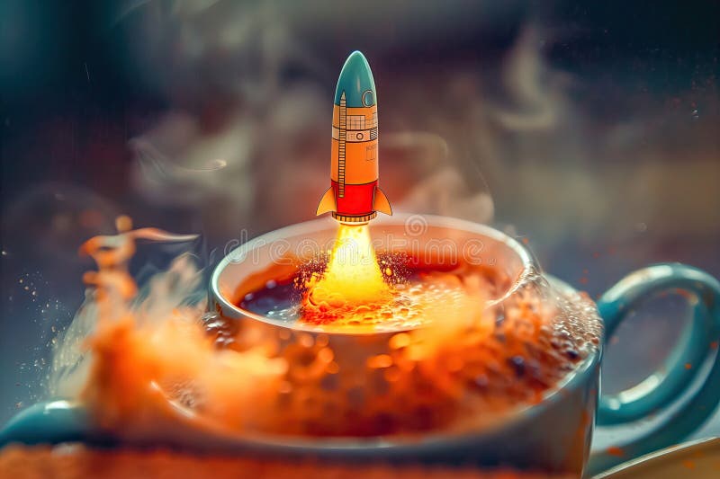 A Rocket is Flying Out of a Cup of Coffee Stock Illustration ...