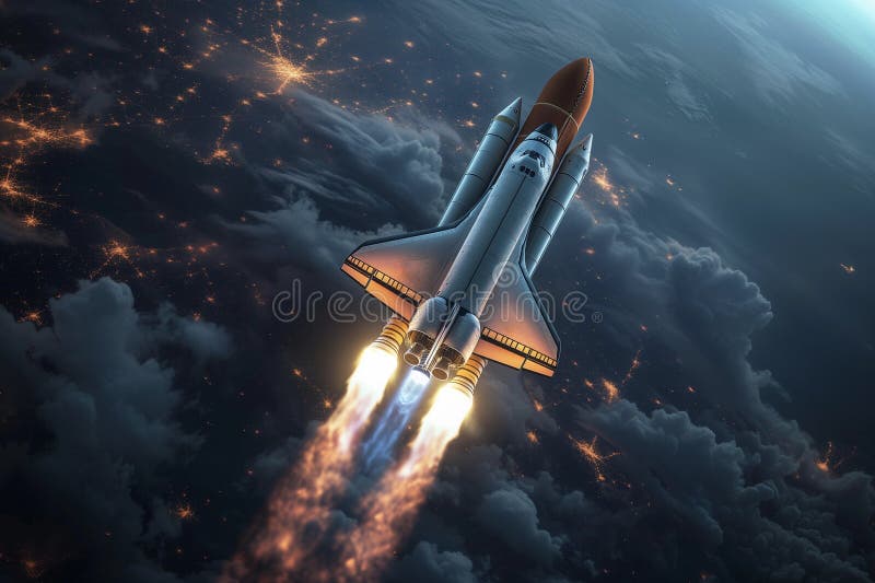 Rocket flying over cloud. stock image. Image of cosmos - 309043669