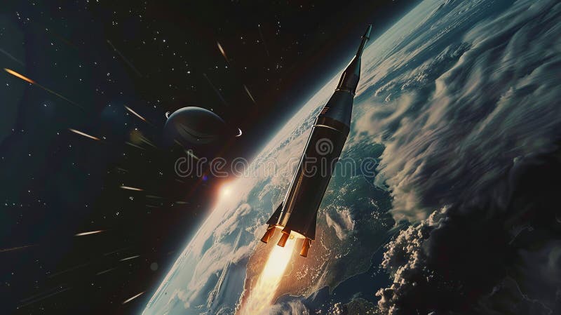 A Rocket is Flying Over the Earth Stock Image - Image of spacecraft ...