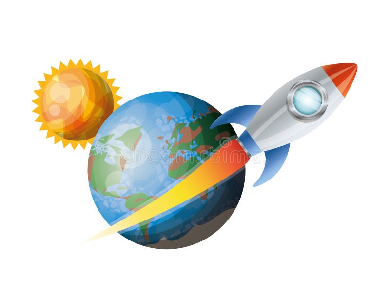 Rocket Flying with Planets of the Solar System Background Stock Vector ...