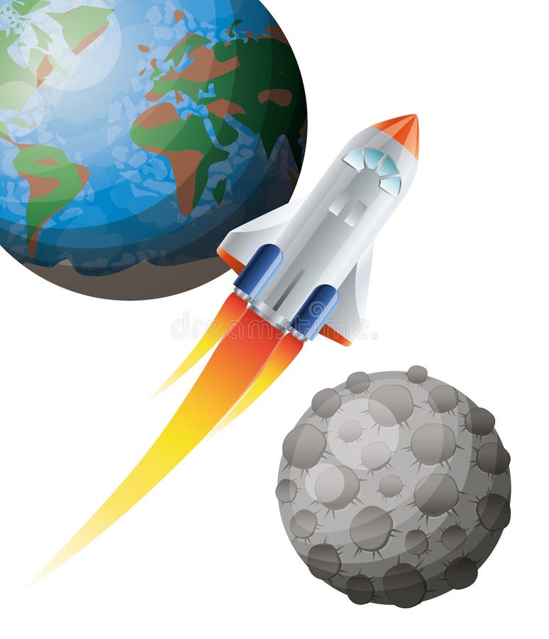 Rocket Flying with Planets of the Solar System Background Stock Vector ...
