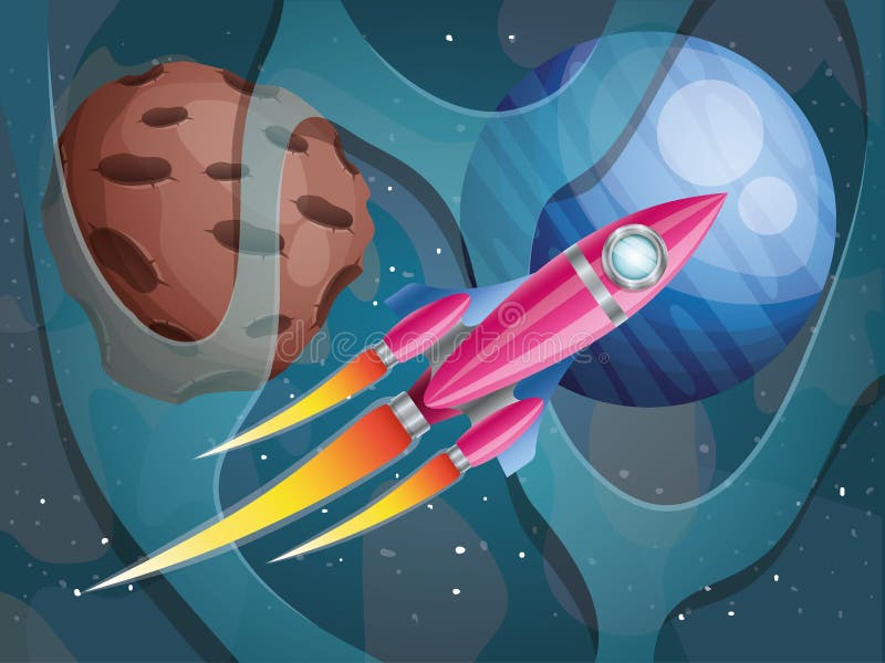 Rocket Flying with Planets of the Solar System Background Stock Vector ...