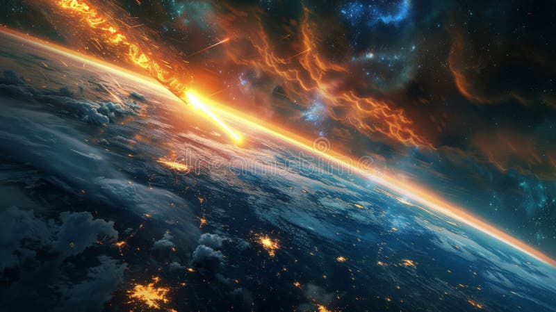 Rocket Flying through Sky Above Earth Stock Photo - Image of universe ...