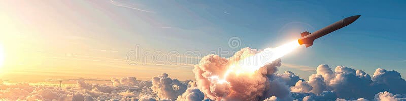 A Rocket is Flying through the Sky with a Bright Orange Tail Stock ...