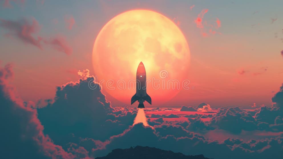 Rocket Flying through the Sky on Sunset Stock Image - Image of ...
