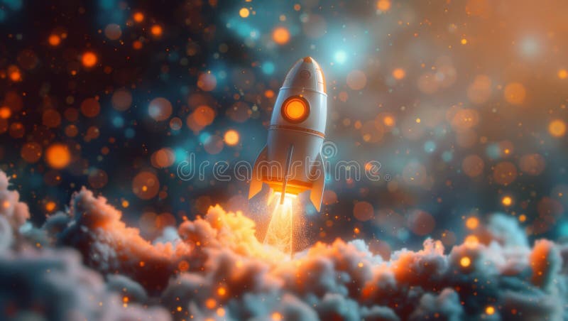 Rocket Flying through the Sky Stock Photo - Image of rocket, journey ...