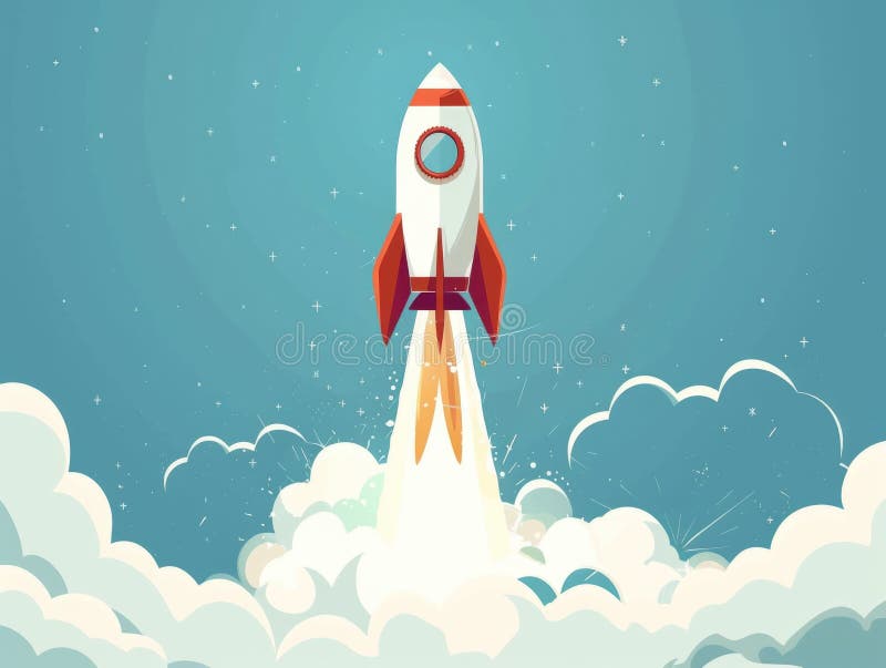 A Rocket is Flying through the Sky with a White and Red Color Scheme ...