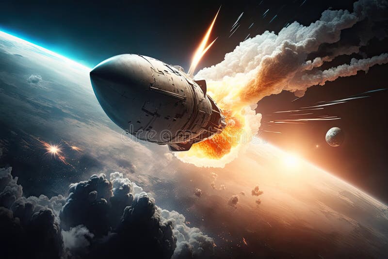 Rocket Is Flying In Space Against The Background Of The Planet And Stars Stock Image Image Of