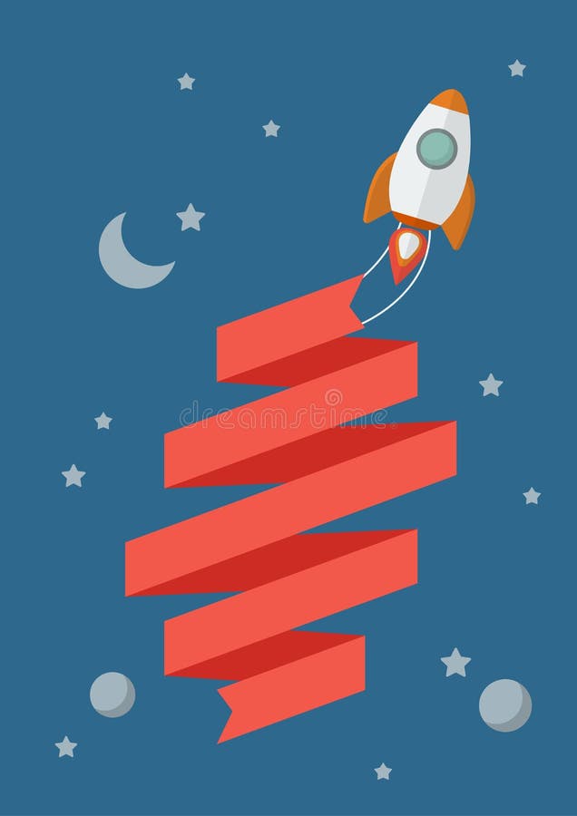 Rocket with banner stock vector. Illustration of festive - 65646624