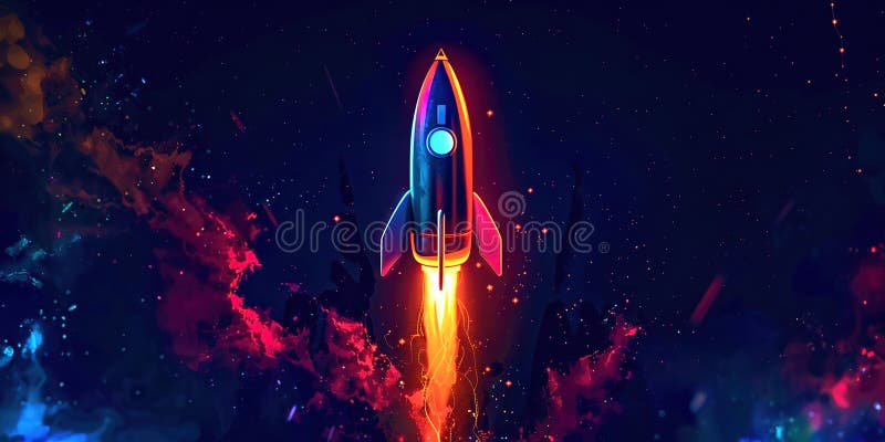 Rocket Flying Over Stacks of Coins Representing Finance and Space ...