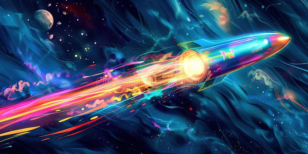 A rocket flying into space stock photo. Image of fire - 332296674