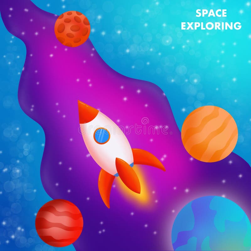 The Rocket is Flying in Space. Space Exploration. Abstract Template for ...