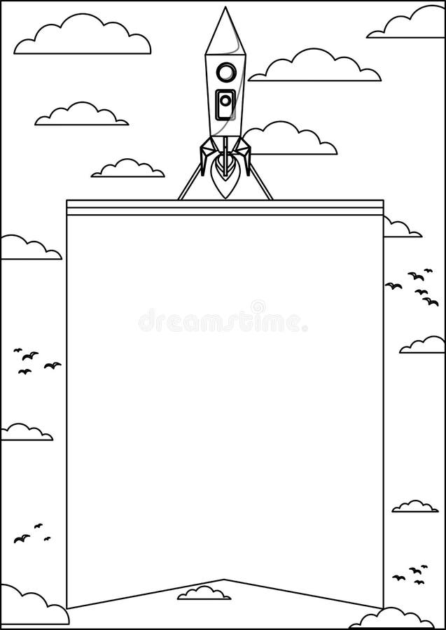 Rocket Flying into Space and Lifting the Banner Stock Vector ...