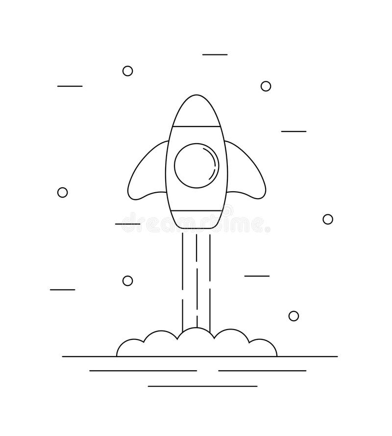 Rocket Flying into Space Line Art Stock Vector - Illustration of ...