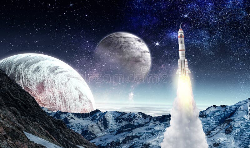 Rocket in Space. Mixed Media Stock Photo - Image of launch, apollo ...