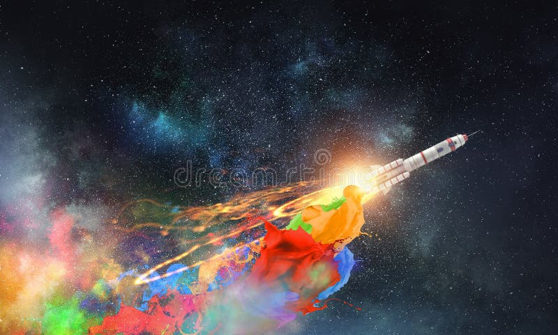 Rocket in Space. Mixed Media Stock Photo - Image of galaxy, apollo ...