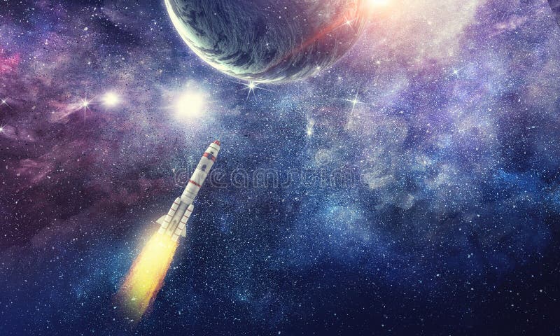 Rocket Space Ship Launching from Planet Earth and Flying into Outer ...