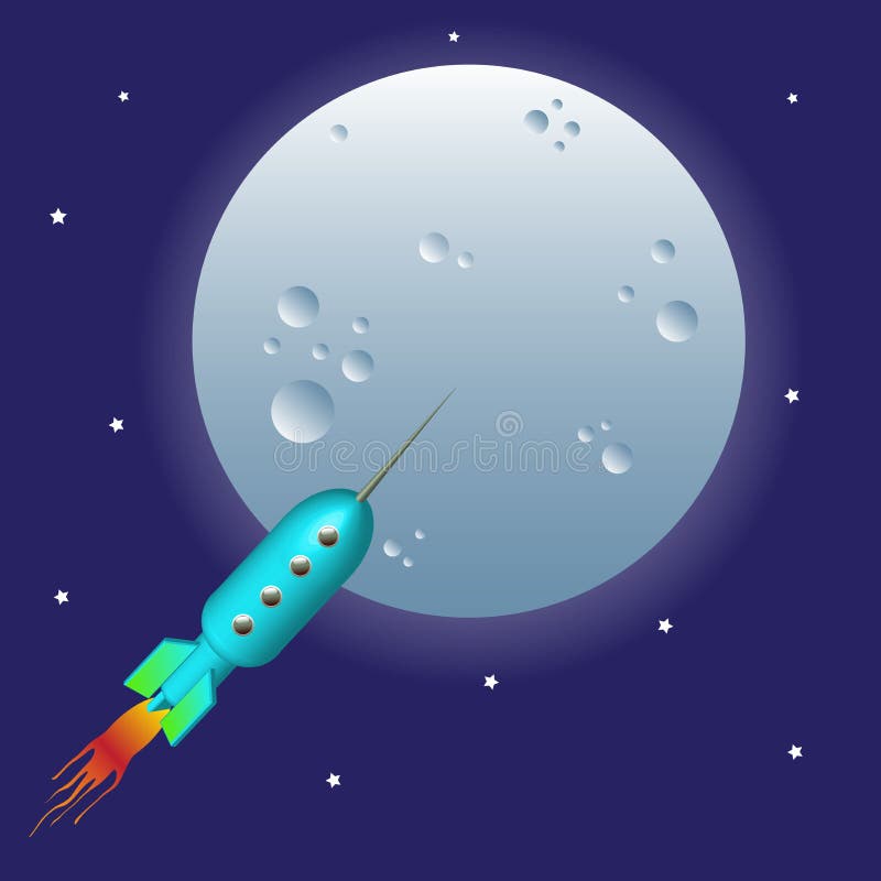 Rocket flying to the moon stock vector. Illustration of artistic - 35757185