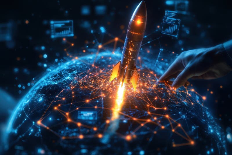 Rocket Flying Over Stacks of Coins Representing Finance and Space ...