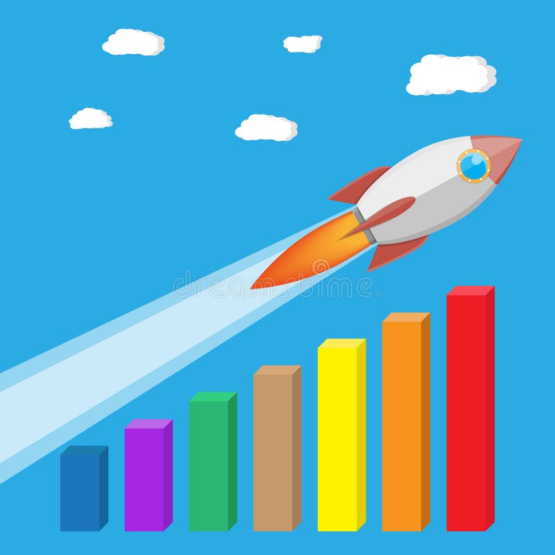 Rocket Flying Up on Growth Chart. Stock Vector - Illustration of market ...