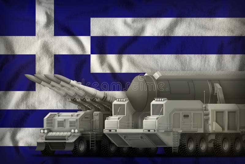 Greece Rocket Troops Concept on the National Flag Background. 3d ...