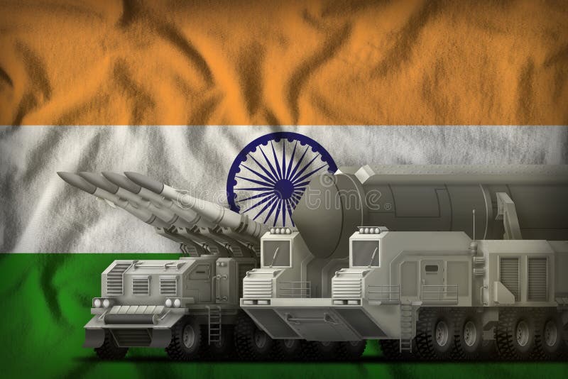 India Rocket Troops Concept on the National Flag Background. 3d ...