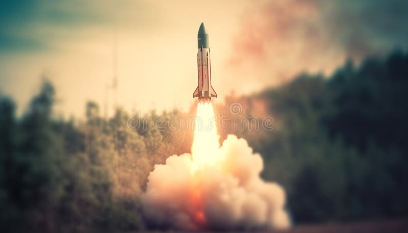 Rocket Fuel Ignites, Propelling Spaceship into the Galaxy Sunset Sky ...