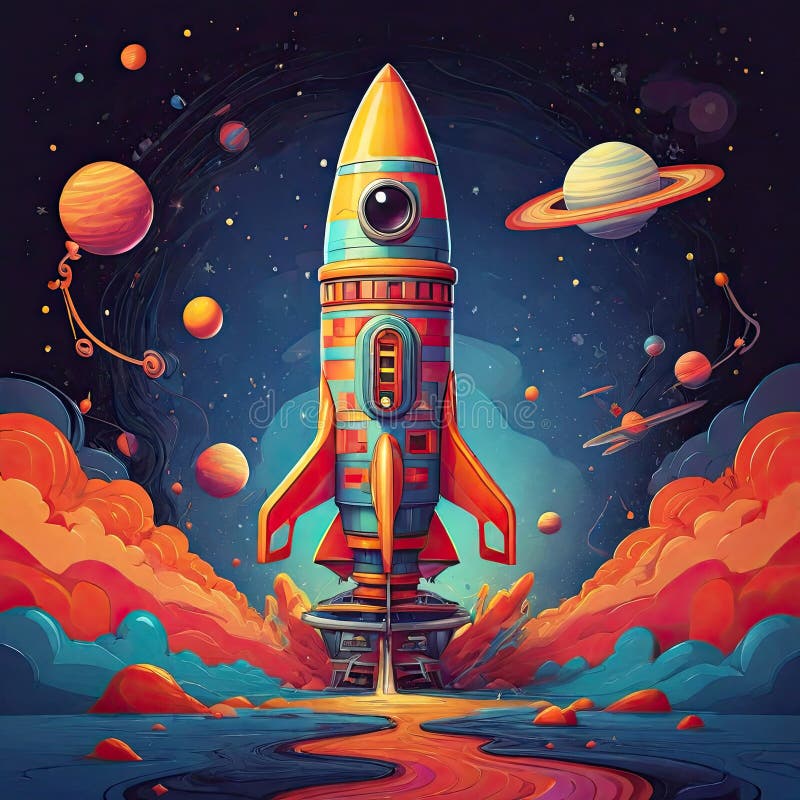 Rocket Going from Earth To Space Stock Photo - Image of science ...