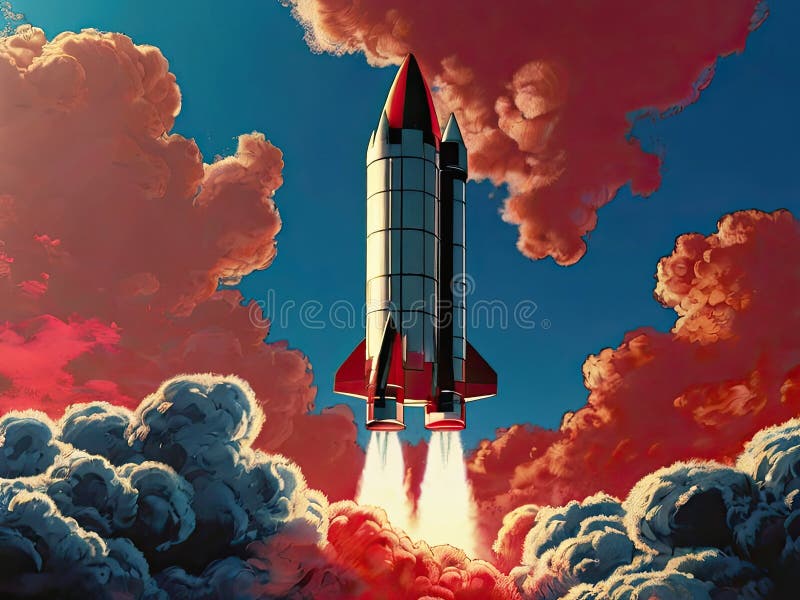 Rocket Going from Earth To Space Stock Photo - Image of technology ...