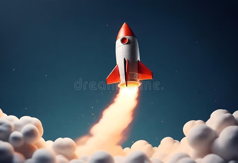 A Rocket Going Up into the Sky with Its Landing Gear Stock Illustration ...