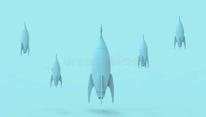 Rocket Group with Blue Pastel Color Tones on Background - Paper Art ...