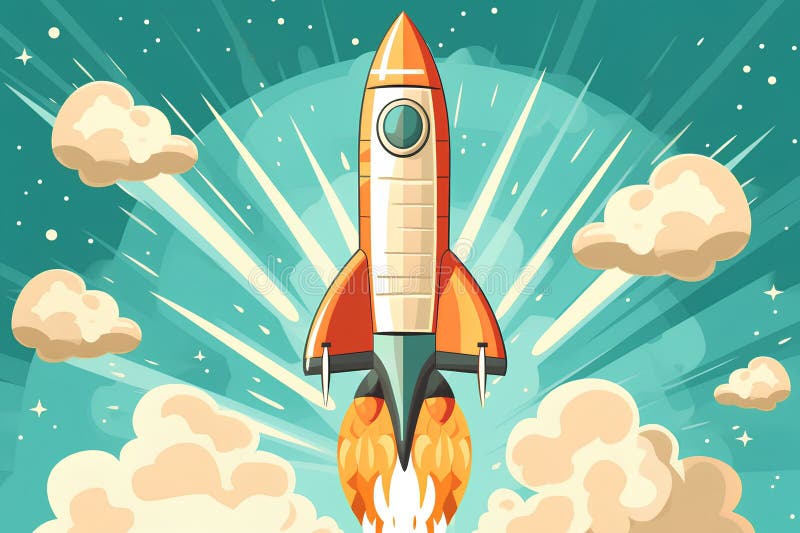 Rocket Growth Concept. Symbol of Fast Growth - Cartoon Rocket Flying ...