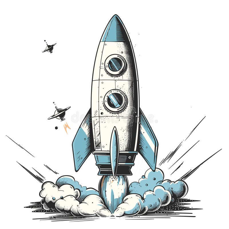 Rocket. Hand Drawn Sketch. Vector Illustration Isolated on White ...