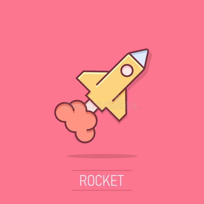 Rocket Icon in Comic Style. Spaceship Launch Cartoon Vector ...
