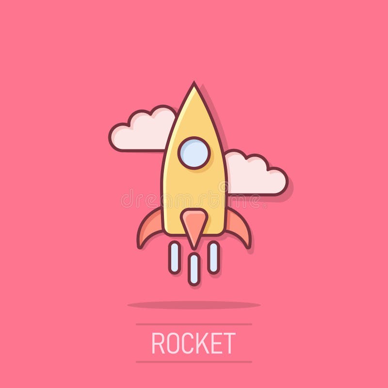 Rocket Icon in Comic Style. Spaceship Launch Cartoon Vector ...