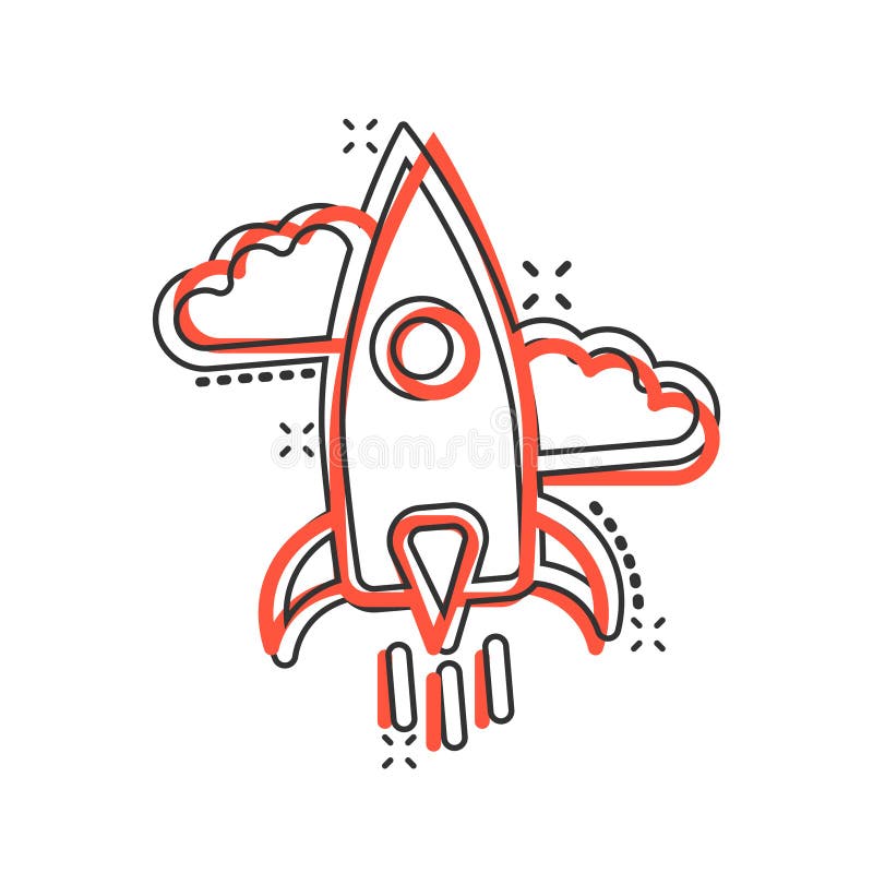Rocket Icon in Comic Style. Spaceship Launch Cartoon Vector ...