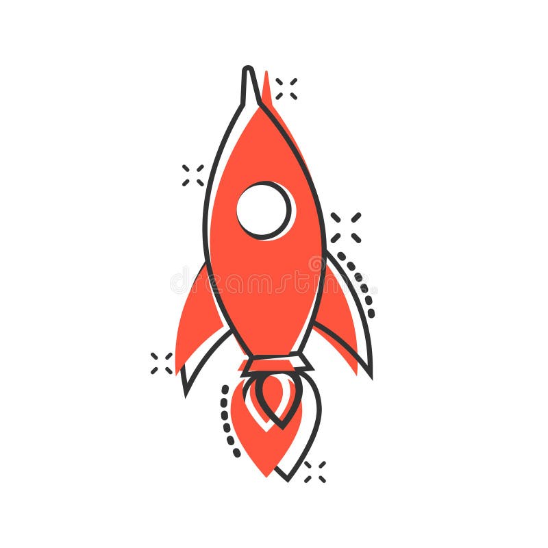 Rocket Icon in Comic Style. Spaceship Launch Cartoon Vector ...