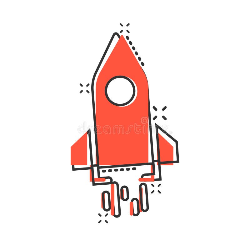Rocket Icon in Comic Style. Spaceship Launch Cartoon Vector ...