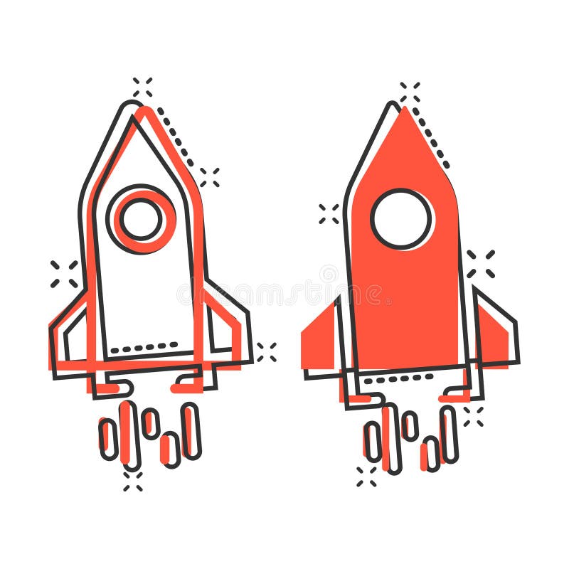 Rocket Icon in Comic Style. Spaceship Launch Cartoon Vector ...