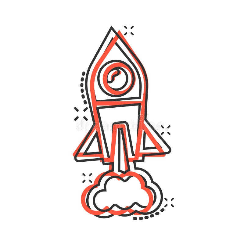 Rocket Icon in Comic Style. Spaceship Launch Cartoon Vector ...