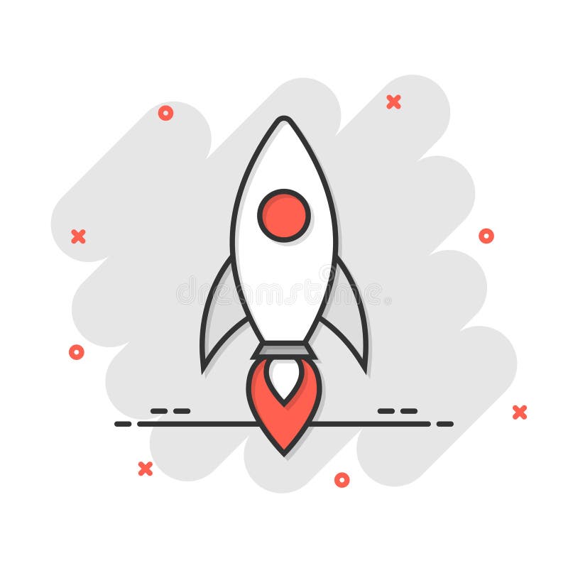 Rocket Icon in Comic Style. Spaceship Launch Cartoon Vector ...