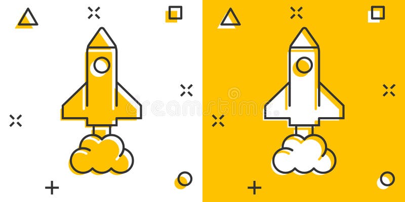 Rocket Icon in Comic Style. Spaceship Launch Cartoon Vector ...
