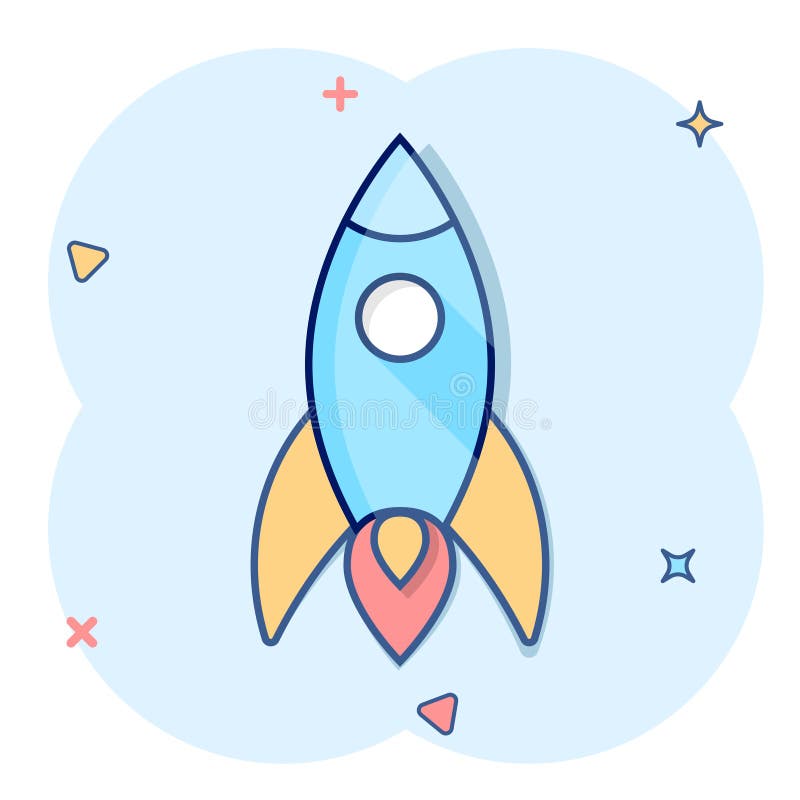 Rocket Icon in Comic Style. Spaceship Launch Cartoon Vector ...