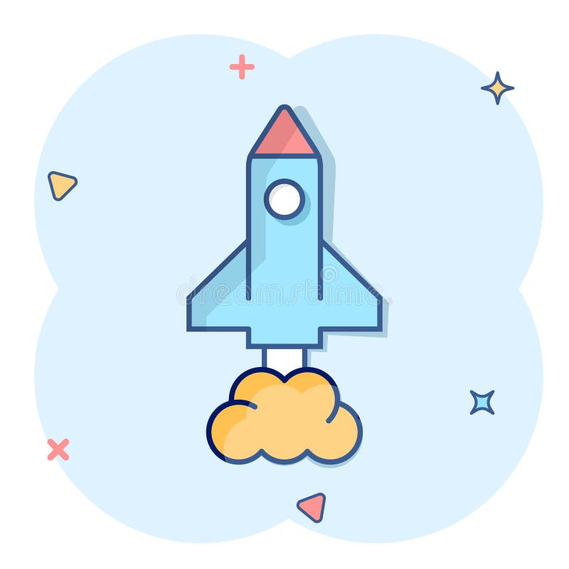 Rocket Icon in Comic Style. Spaceship Launch Cartoon Vector ...