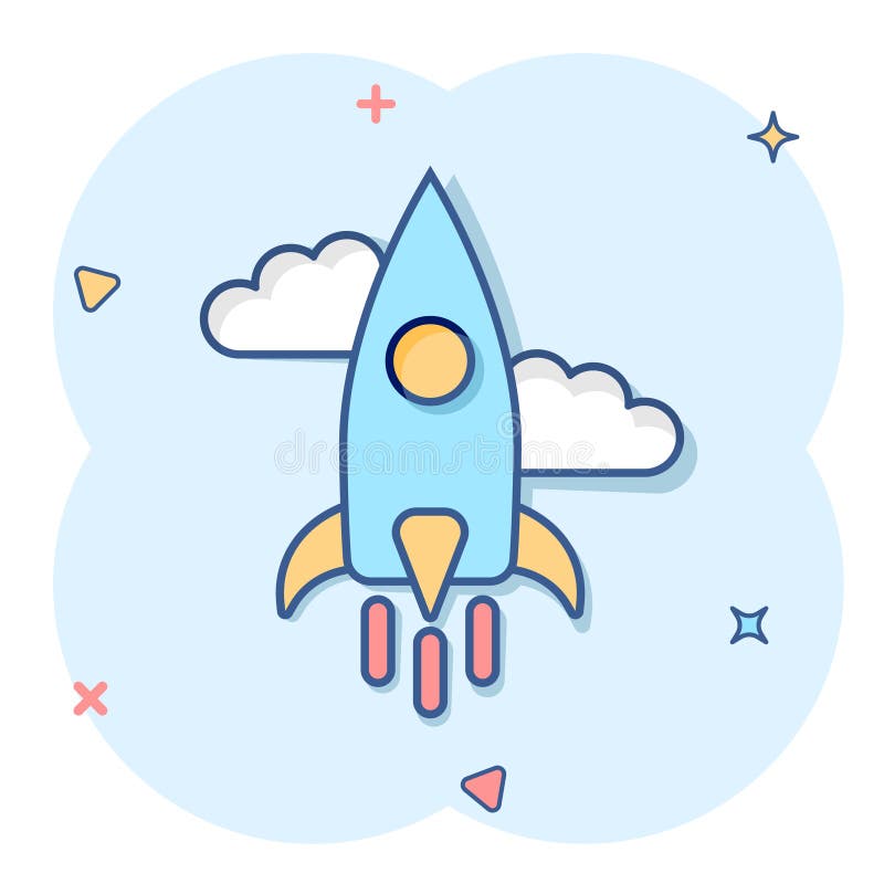 Rocket Icon in Comic Style. Spaceship Launch Cartoon Vector ...