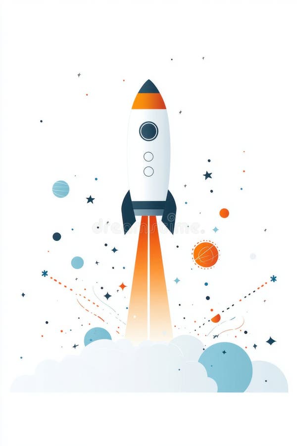 Rocket Icon, Creative Flat Style Illustration of a Rocket Zooming through a Clear Blue Sky ...