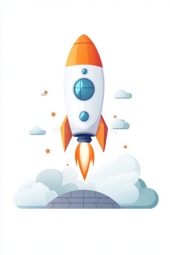 Rocket Icon, Eye-catching Flat Design of a Cheerful Rocket with Large ...